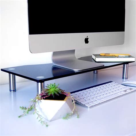 Tempered Glass Computer Monitor Stand Desktop Riser Desktop Monitor Stand Glass Tv Monitor Riser