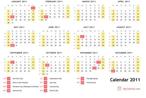 2011 Calendar With Holidays Free Printable Calendar