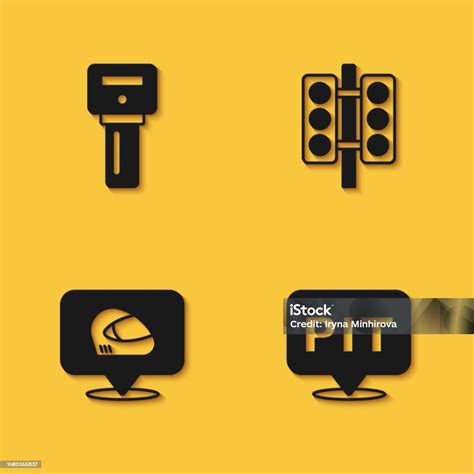 리모컨 피트 스톱 레이싱 헬멧 및 긴 그림자가 있는 신호등 아이콘으로 자동차 키를 설정합니다 벡터 검은색에 대한 스톡 벡터 아트 및 기타 이미지 Istock