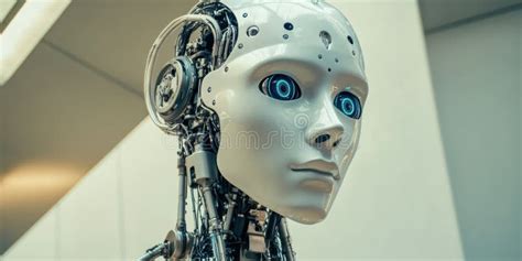 A Close Up Of A Futuristic Robot S Head With Glowing Eyes Stock Illustration Illustration Of