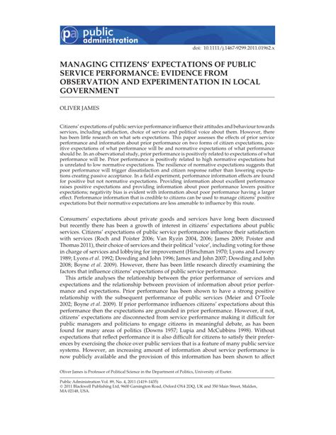 Pdf Managing Citizens Expectations Of Public Service Performance Evidence From Observation