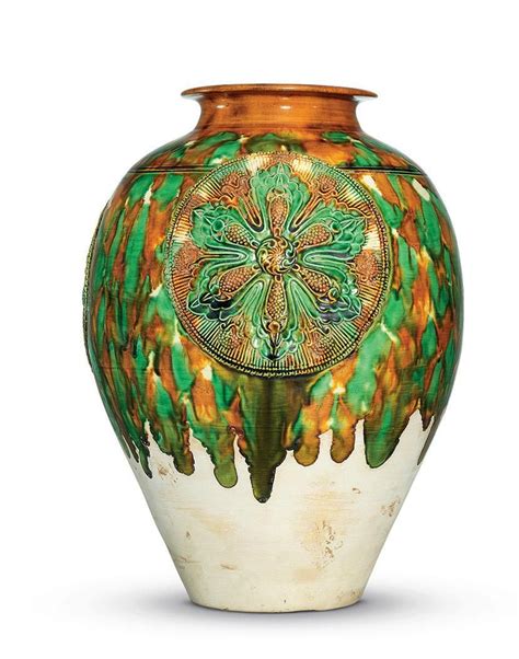A Rare Sancai Glazed Floral Medallion Jar Tang Dynasty 618 907 Chinese Art Chinese