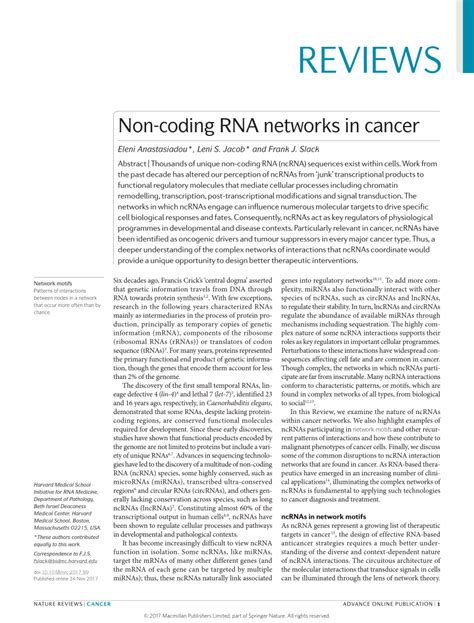 Pdf Non Coding Rna Networks In Cancer