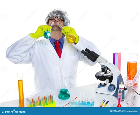 Crazy Silly Nerd Scientist Drinking Chemical Experiment Stock Photo Image