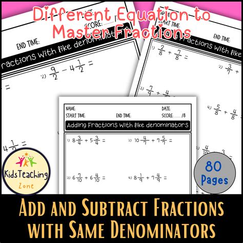 Adding And Subtracting Fractions With Like Denominator Practice Worksheets Made By Teachers