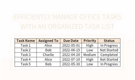 Efficiently Manage Office Tasks With An Organized Task List Excel Template Free Download Pikbest