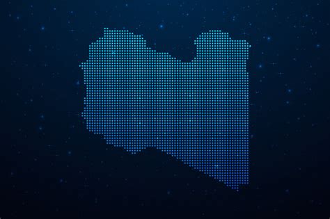 리비아 미래 지향적 인 스타일의지도 별 선 점으로 만든 빛나는 윤곽선 통신 진한 파란색 배경에 인터넷 기술 개념 0명에 대한 스톡 벡터 아트 및 기타 이미지 Istock