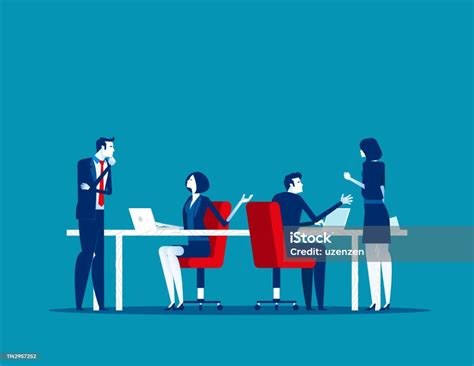 현대 사무실에서 일하고 동료와 이야기 하는 비즈니스 사람들 개념 비즈니스 벡터 회의 통신 고용과 노동에 대한 스톡 벡터 아트 및 기타 이미지 Istock