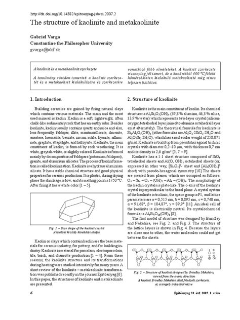 The Structure Of Kaolinite And Metakaolinite Pdf Crystal Structure
