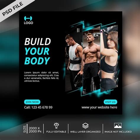 게시물 템플릿 체육관 및 피트니스 소셜 미디어 프리미엄 Psd 파일