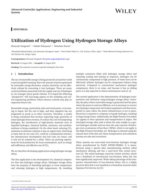 Utilization Of Hydrogen Using Hydrogen Storage Alloys
