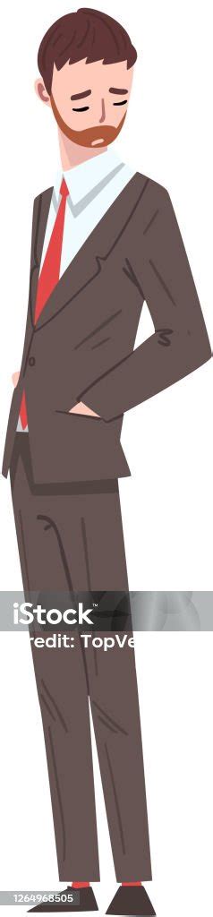 주머니에 손을 들고 서있는 슬픈 사업가 양복에 우울한 불행한 남성 사무실 노동자 캐릭터 피곤하거나 지친 관리자 벡터 일러스트레이션 남성에 대한 스톡 벡터 아트 및 기타