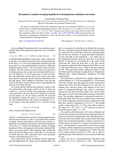 Pdf Kraichnans Random Sweeping Hypothesis In Homogeneous Turbulent Convection