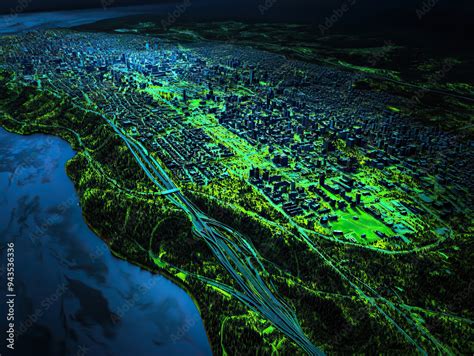 Technical Aerial Visual 3d Lidar Gis Aerial Map Satellite Scan Model Isolated Showing Gatineau