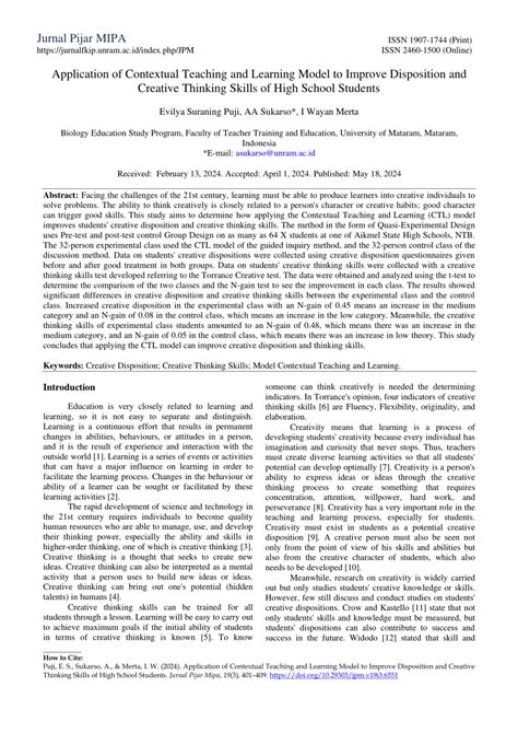 Pdf Application Of Contextual Teaching And Learning Model To Improve