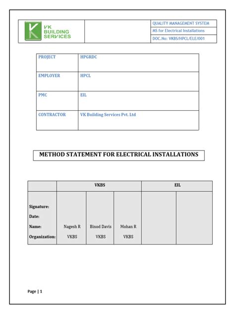 Hpcl Electrical Method Statement Pdf Electrical Wiring Electrical
