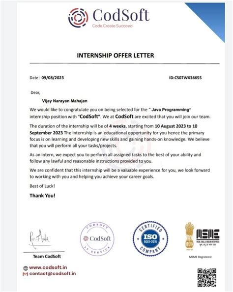 Vijay Mahajan On Linkedin Codsoft Javadevelopment Internship