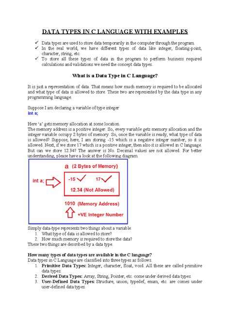 Data Types In C Language With Examples Data Types In C Language With Examples Data Types Are