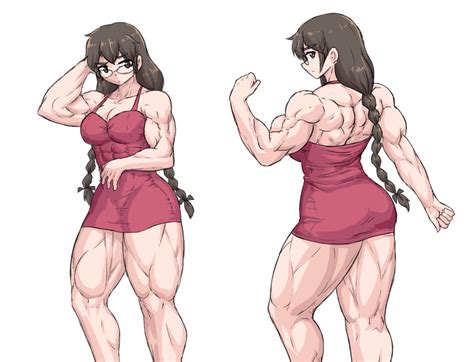 Rule 34 Abs Back Muscles Cleavage Dress Glasses Muscular Female Original Character Sheepapp