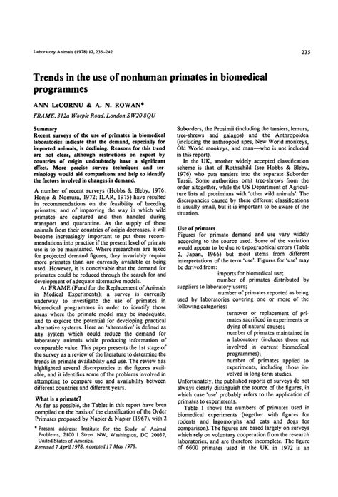Pdf Trends In The Use Of Nonhuman Primates In Biomedical Programmes
