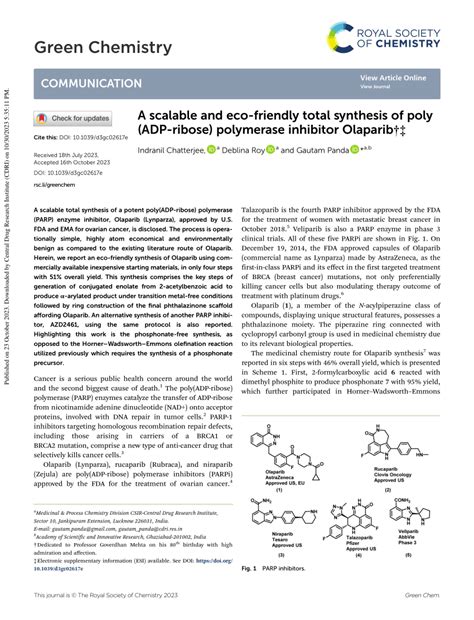 Pdf A Scalable And Eco Friendly Total Synthesis Of Poly Adp Ribose