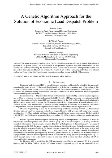 Pdf A Genetic Algorithm Approach For The Solution Of Economic Load Dispatch Problem