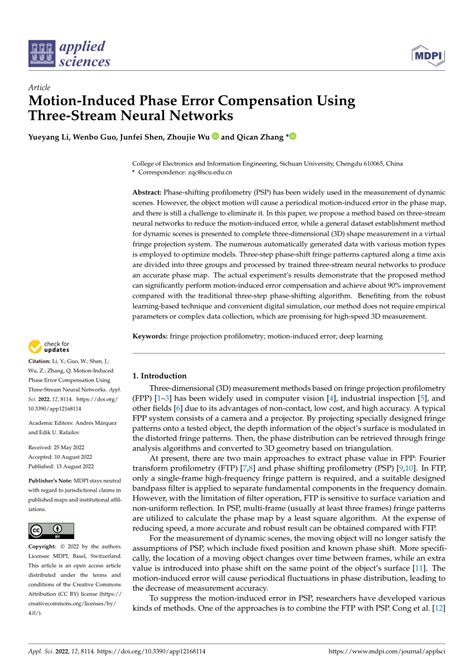 Pdf Motion Induced Phase Error Compensation Using Three Stream Neural