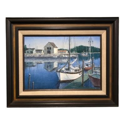 Vintage Disney Animator Al Stetter “boats In Maine” 682 Oil On Canvas