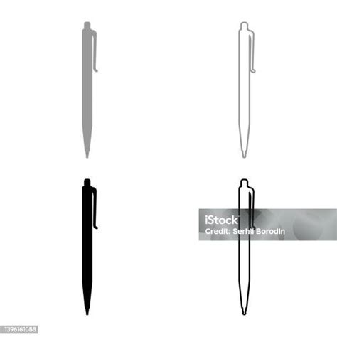 펜 볼포인트 세트 아이콘 그레이 블랙 컬러 벡터 일러스트 레이 션 이미지 솔리드 필 윤곽선 윤곽선 얇은 평면 스타일 볼펜에 대한 스톡 벡터 아트 및 기타 이미지 Istock