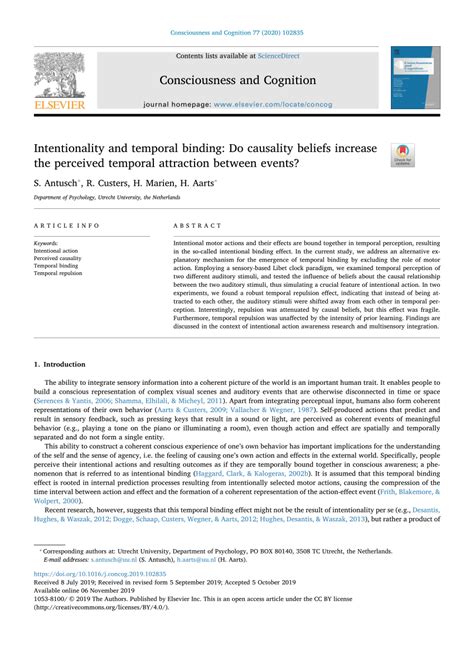 Pdf Intentionality And Temporal Binding Do Causality Beliefs