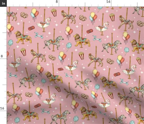 Carousel Pink Fabric Spoonflower