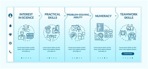 해양 엔지니어의 능력은 벡터 템플릿을 온보딩합니다 소프트 스킬을 해결하는 데 문제가 있습니다 전문 기술자 아이콘이 있는 반응형 모바일 웹사이트 웹 페이지 연습 단계 화면