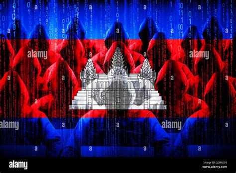 anonymous hooded hackers flag of cambodia binary code cyber attack