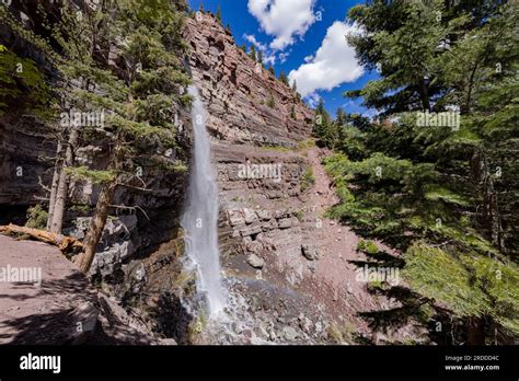 Sunny View Of The Cascade Falls Landscape In Ouray At Colorado Stock