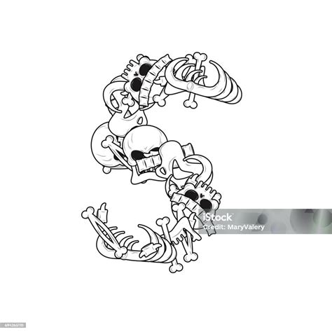 Kerangka Nomor 5 Tulang Font Lima Anatomi Simbol Alfabet Tanda Abc Mati