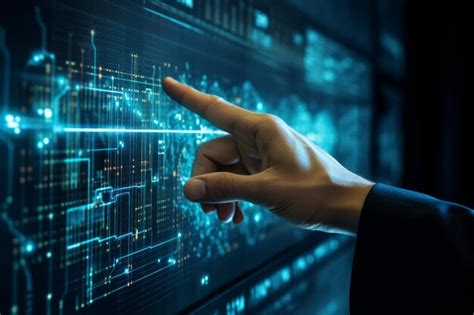 Premium Photo Man Touching A Data Connection Concept On A Touch Screen With His Finger