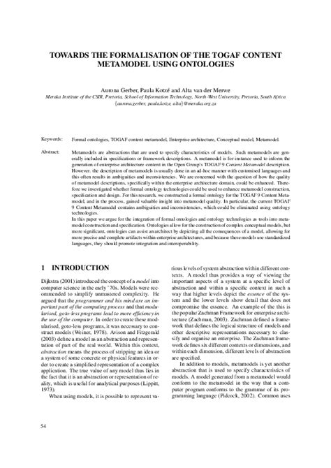 Pdf Towards The Formalisation Of The Togaf Content Metamodel Using Ontologies