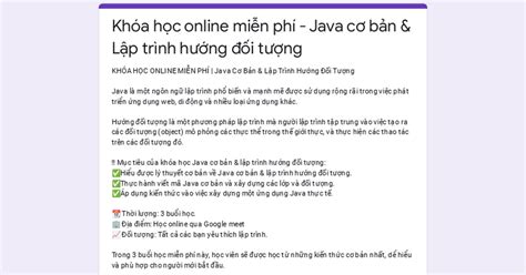 Khóa Học Online Miễn Phí Java Cơ Bản And Lập Trình Hướng đối Tượng