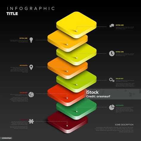 어두운 배경에 두 가지 색상의 블록 세트로 만든 설명 텍스트가 있는 계층화된 3d 인포그래픽 디자인 0명에 대한 스톡 벡터 아트 및 기타 이미지 Istock