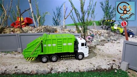 Мультик про машинки Зелёный мусоровоз Синий трактор Красный бульдозер Манкиту Манкиту