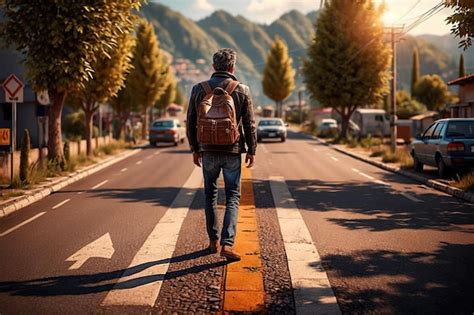 Premium Photo Man Walking Alone On Journey Of Life Through Path On Road