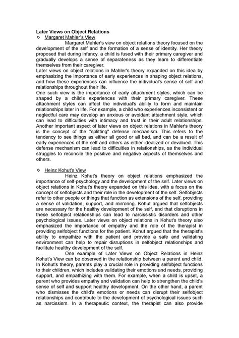Later Views On Object Relations And Psychotherapy Later Views On Object Relations Margaret