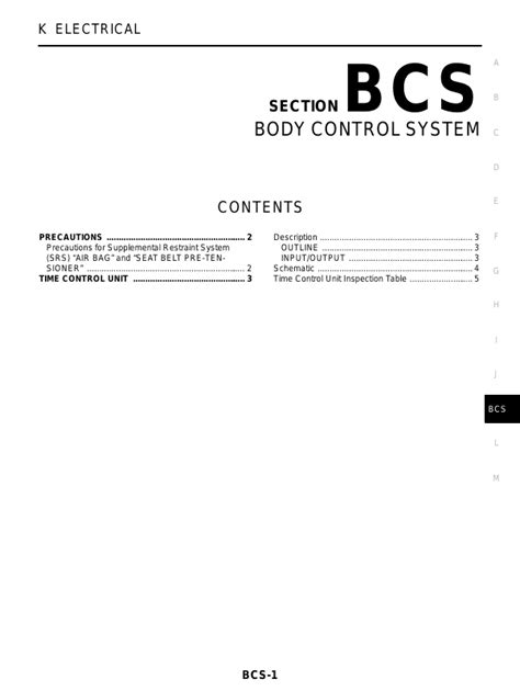 2006 Nissan X Trail Repair Manual Body Control System Section Bcs