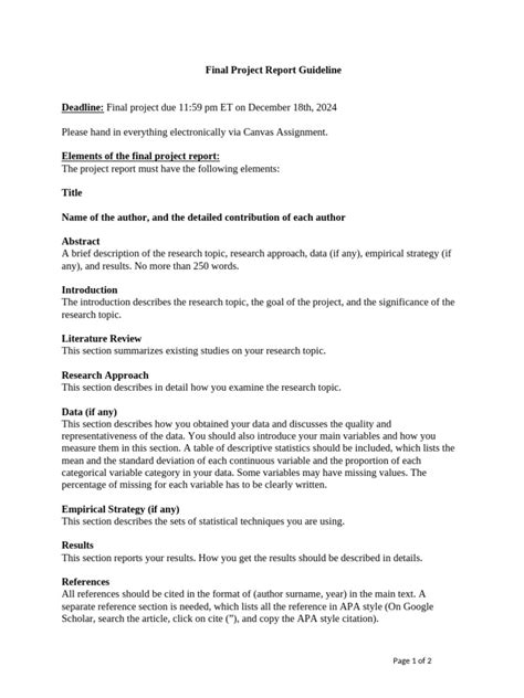 Final Project Guideline Pdf Apa Style Statistics