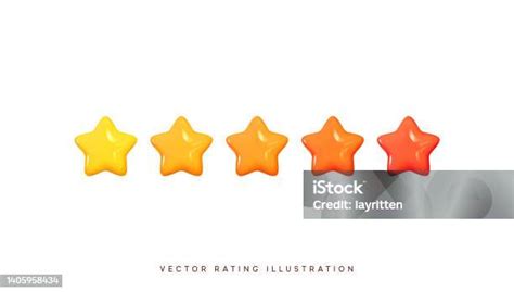 별 다섯 개 광택 있는 노란색과 빨간색 색상 웹 사이트 직원에 대한 고객의 고객 평가 피드백 개념 물체의 사실적인 3d 디자인