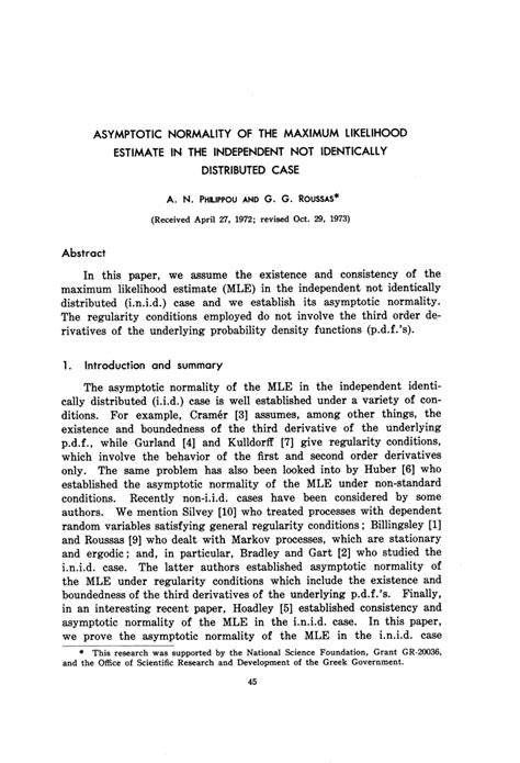 Pdf Asymptotic Normality Of The Maximum Likelihood Estimate In The Independent Not Identically