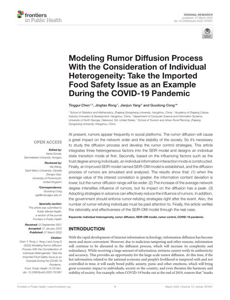 Pdf Modeling Rumor Diffusion Process With The Consideration Of