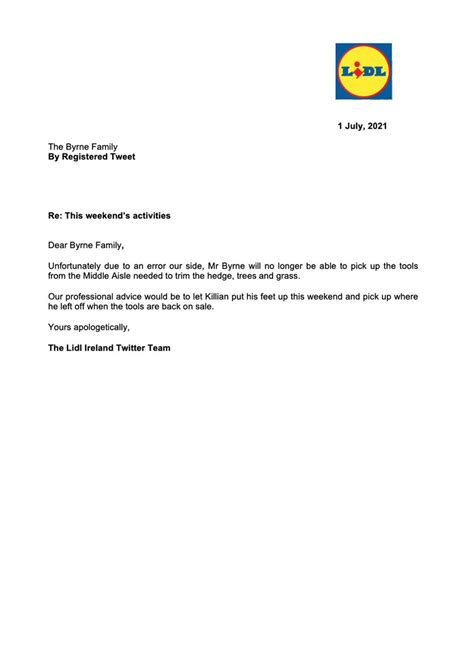 Lidl Ireland On Twitter Killianbyrne Hopefully This Headed Letter Does The Trick Https T
