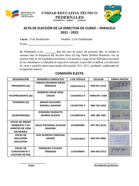 Acta De Eleccion De Representantes Pdf