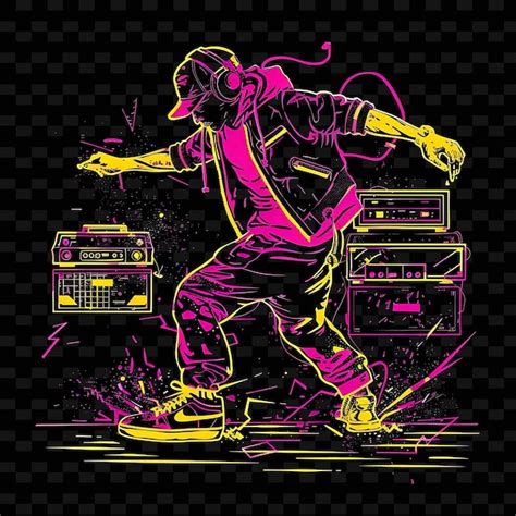 Pulsating Neon Beats Of A Breakdancer With Neon Vibrant Yell Png